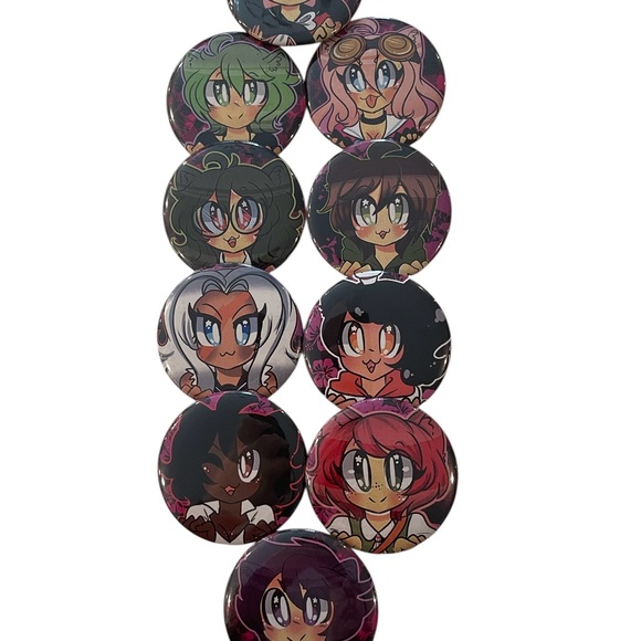 Art | Anime Character Button Pin Set 1 Webcomic Collectible Chibi Style ...
